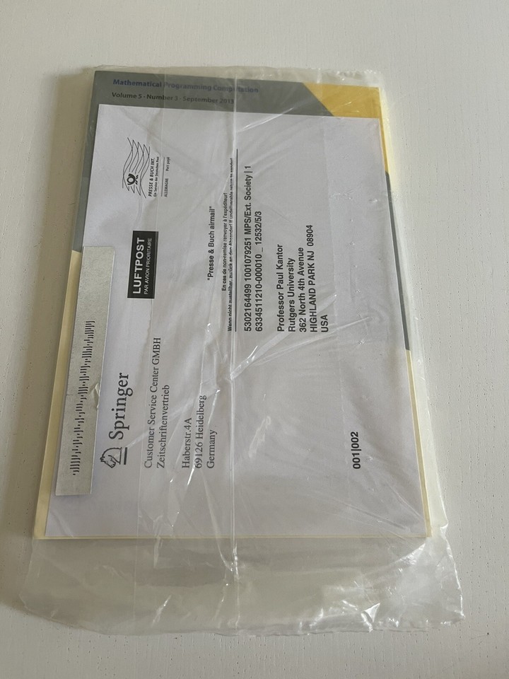 Mathematical Programming Computation Springer Sept 2013 | eBay