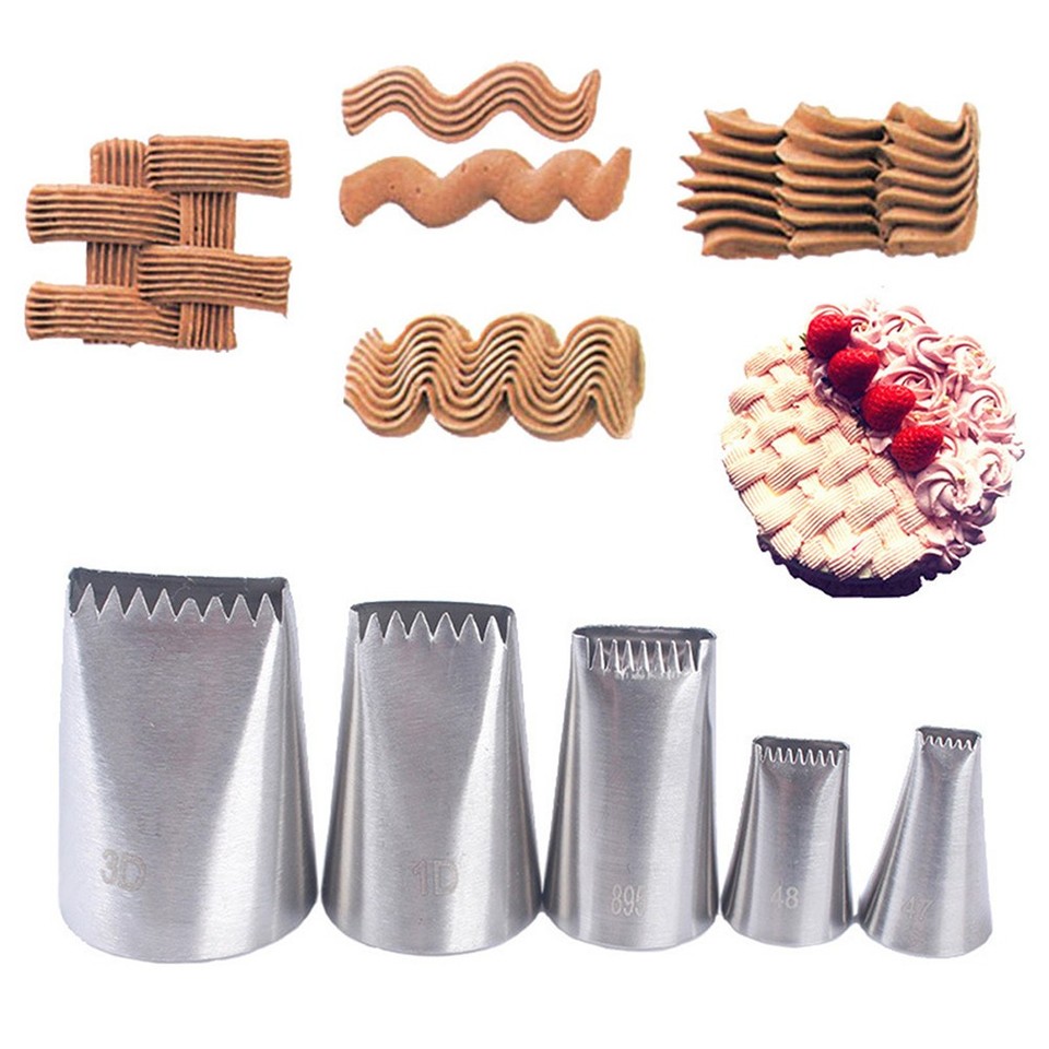 5 Pcs/Set Piping Tips Large Frosting Kit Cookies Cupcake Decorating ...
