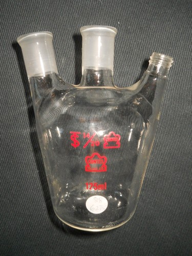 Kontes Glass 14/20 Joint 3-Neck 125mL European Flask w/ 13-425 Threaded ...