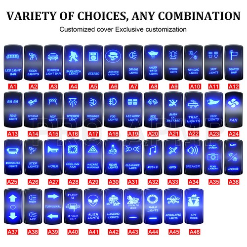 Custom 3Gang Aluminium Rocker Switch Panel 62 Styles Logos On-Off 12V w ...