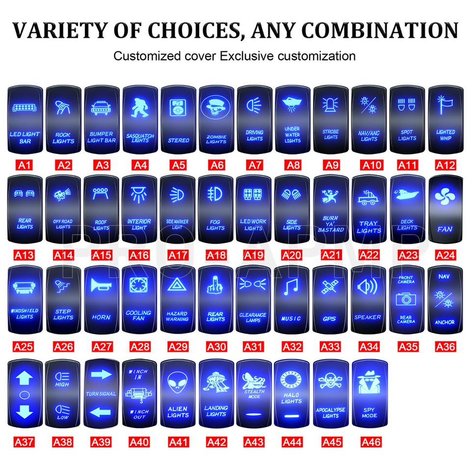 Custom 3Gang Aluminium Rocker Switch Panel 62 Styles Logos On-Off 12V w ...