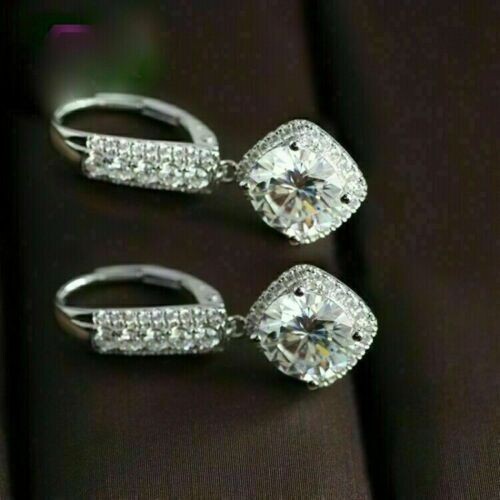 4Ct Round Lab created Diamond Drop/Dangle Women's Earrings 14k White ...
