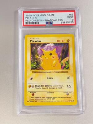 1999 POKEMON SHADOWLESS PIKACHU RED CHEEKS #58 PSA 9 MINT. | eBay