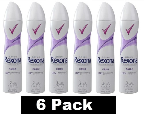 6 x REXONA DEODORANT WOMEN CLASSIC DRY BODY SPRAY ANTIPERSPIRANT 150g ...