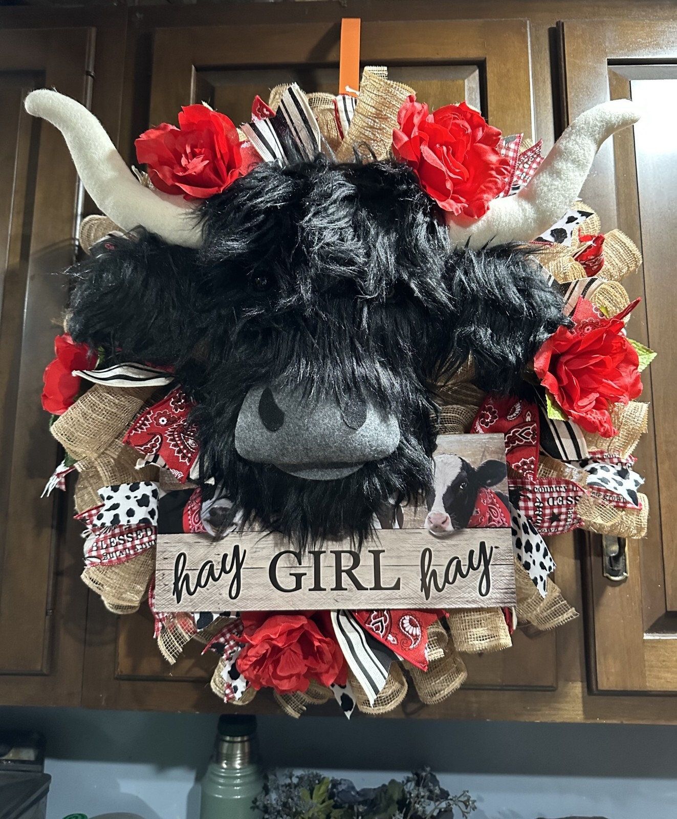Highland cow wreath, Farmhouse wreath, Hay girl Hay wreath, Farmhouse ...
