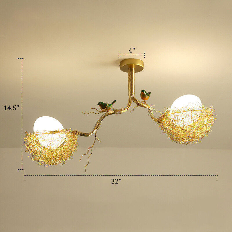 Modern Bird Nest Glass Chandelier Ceiling Lamp Fixture Gold Pendant ...