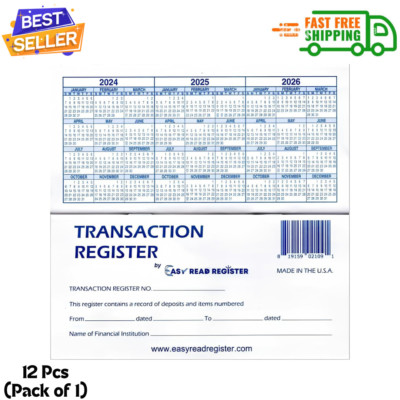 12 Checkbook Transaction Registers 2025-2026-2027 Calendars Check Book ...