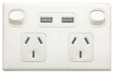 2 X Power Point GPO with 2 x USB Charging Ports 10A 3.1A Max Charge 5YR ...