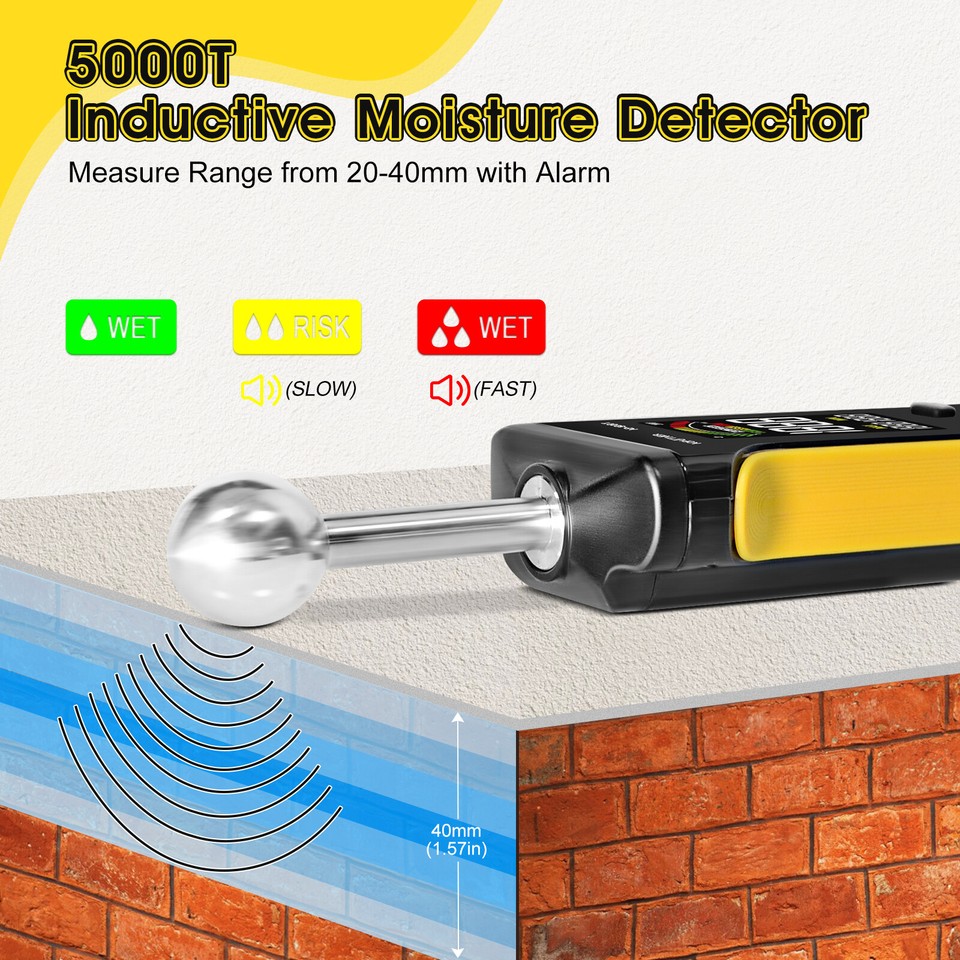 Pinless Moisture Meter Wood Screed Wall Floor Brick Tester Damp Meter ...