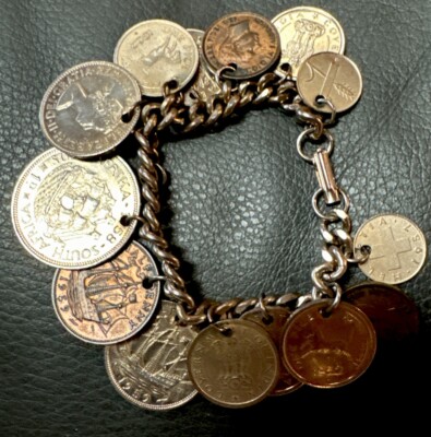 International vintage Faux Coins Charm Bracelet ,india, south africa ...