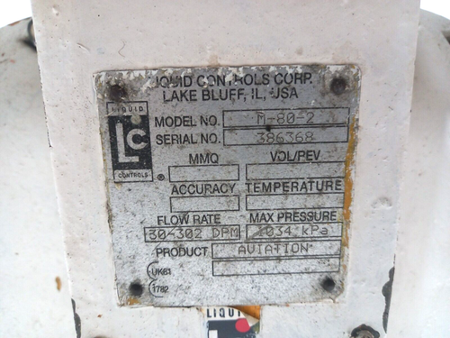 Liquid Controls M-80-2 Flow Meter Product Aviation Flow Rate 30-302 DPM ...