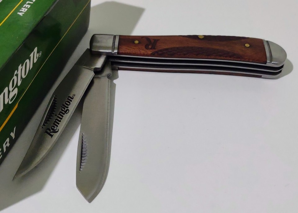 REMINGTON CHECKERED GRIP HUNTING POCKET KNIFE TRAPPER !!! | eBay