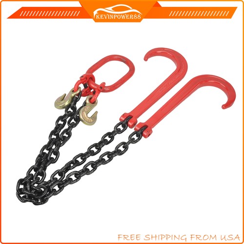 Tow Recovery w/ G80 3/8" x 3' V Bridle Chain 7100 Lbs 15" J-Hook & Grab ...
