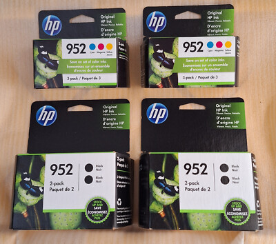 2 - HP 952 Black 2-pack 3YP21AN & 2 - HP 952 Tri-color N9K27AN Ink New ...