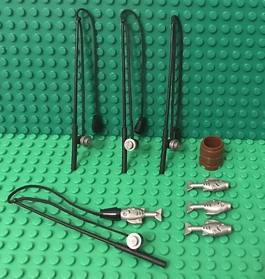 Lego 4 City Mini Figure Fishing Pole Rod With Black String,4 Fish,1 ...