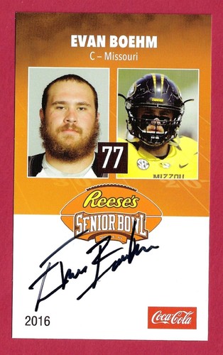 Evan Boehm Auto 2016 SENIOR BOWL Missouri Tiger Rookie Signed Arizona ...