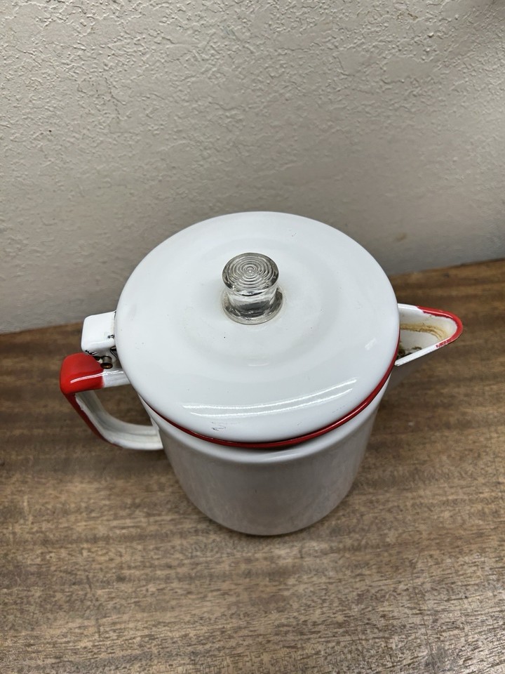 Vintage White with Red Trim Enamelware Campfire Perk Coffee Pot ~ 6 cup ...