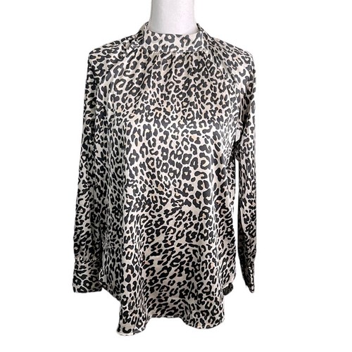 LOFT Leopard Satin Long Sleeve Mock Neck High Low Top Size XS | eBay