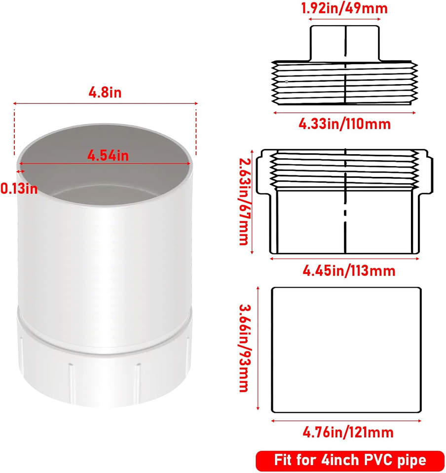 4" Sewer Cleanout Adapter with Plug Pipe Fitting, PVC DWV Flush Sewer ...