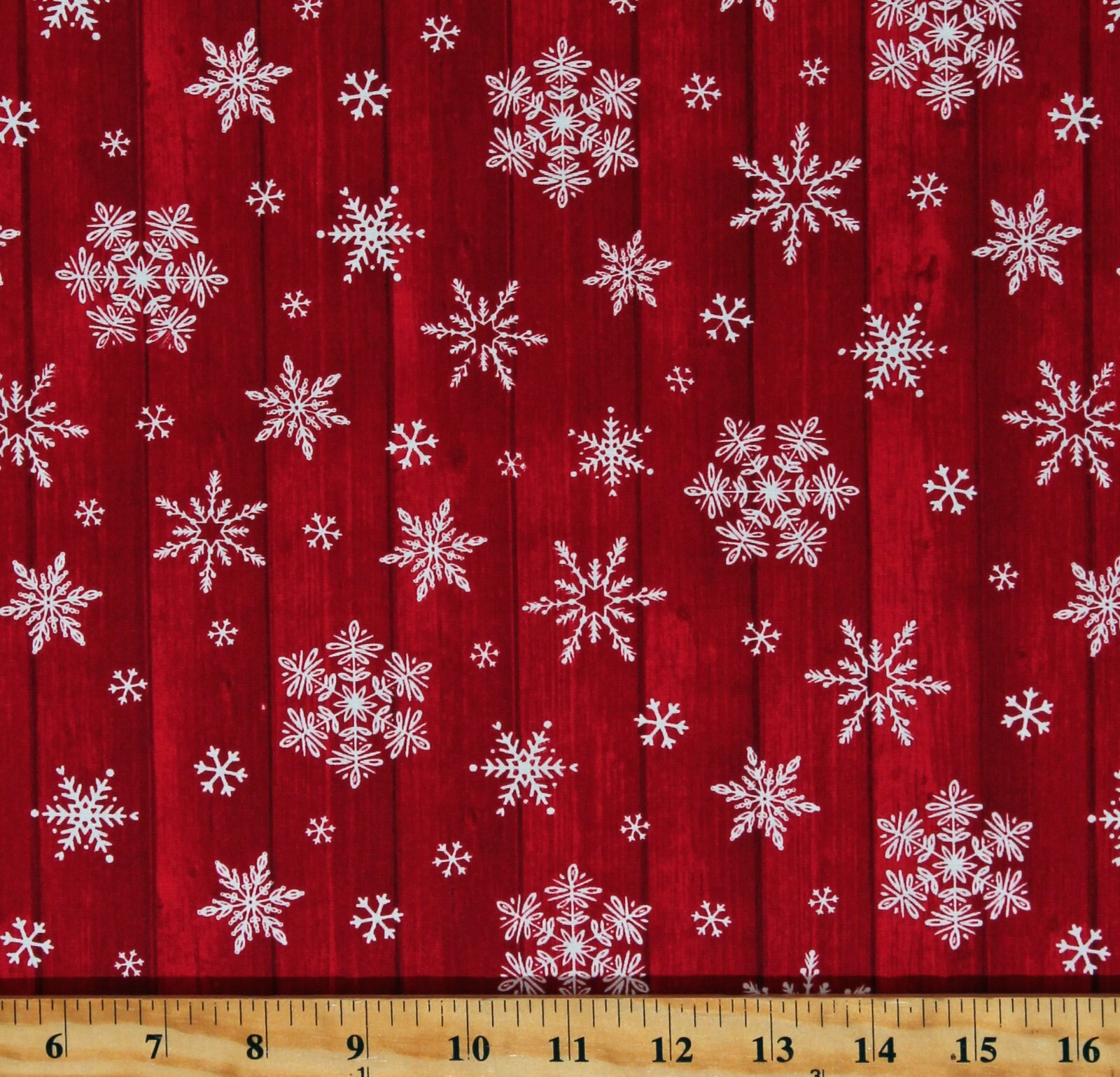 Cotton Snowflakes on Wood Grain Winter Red Fabric Print by the Yard ...