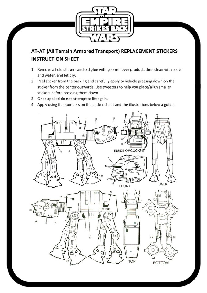 Custom Star Wars Vintage Kenner AT-AT ATAT stickers | eBay