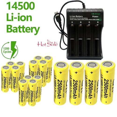 14500 Battery 2500mAh Li-ion 3.7V Rechargeable Batteries Flashlights ...