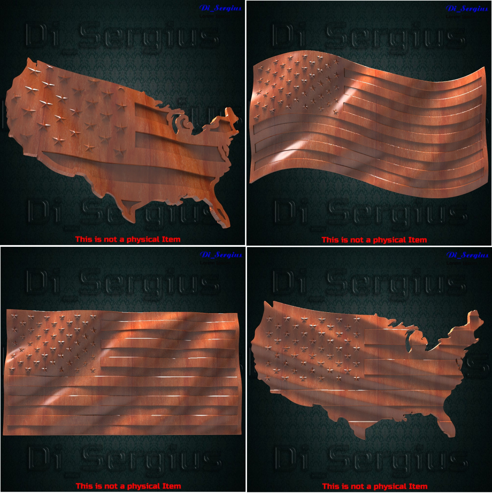 3D stl file relief USA wavy map flag for CNC router cnc machine milling ...
