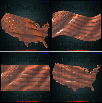 3D stl file relief USA wavy map flag for CNC router cnc machine milling ...