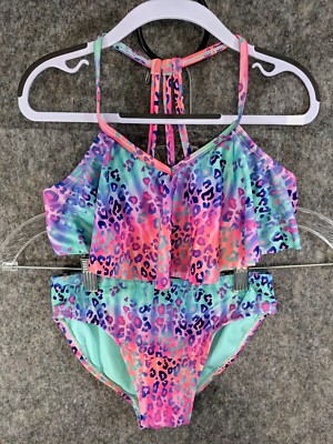 Wonder Nation Swimsuit Girls 6 Two Piece Pink Purple Green Racer Back ...
