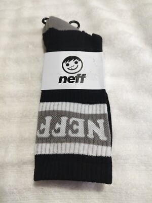 Neff Crew Socks Black White Grey With Logo Skate Snowboard Men's Size 6 ...