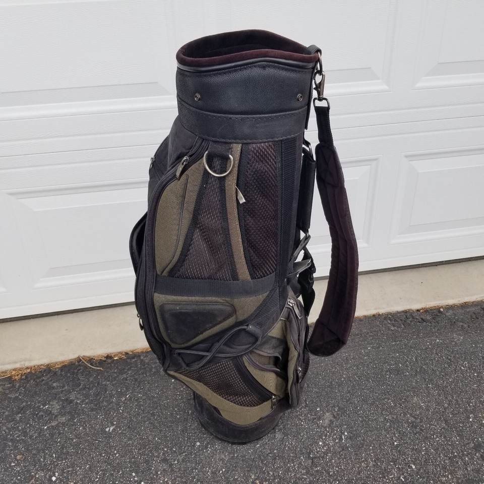 Knight Golf Bag 11 Way Divider Leather Canvas Padded Strap VINTAGE Cart ...