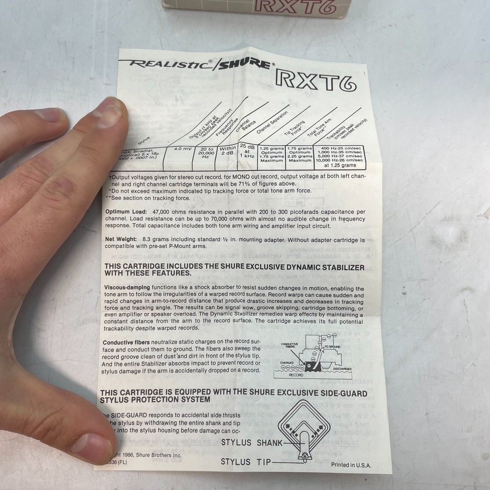 Realistic RXT6 Vinyl Record Turntable Magnetic Cartridge w/ Shure ...