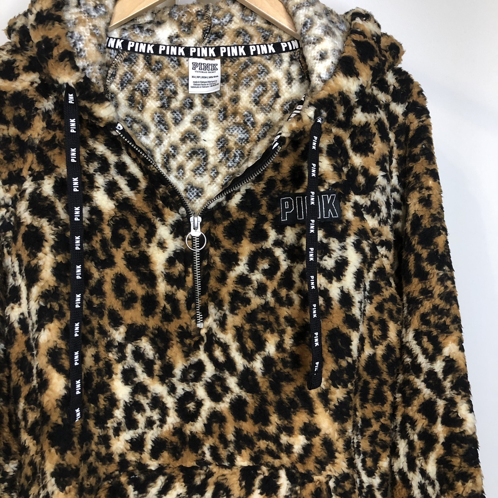 Victoria's Secret PINK Leopard Sherpa Hoodie Black Fleece Lined ...