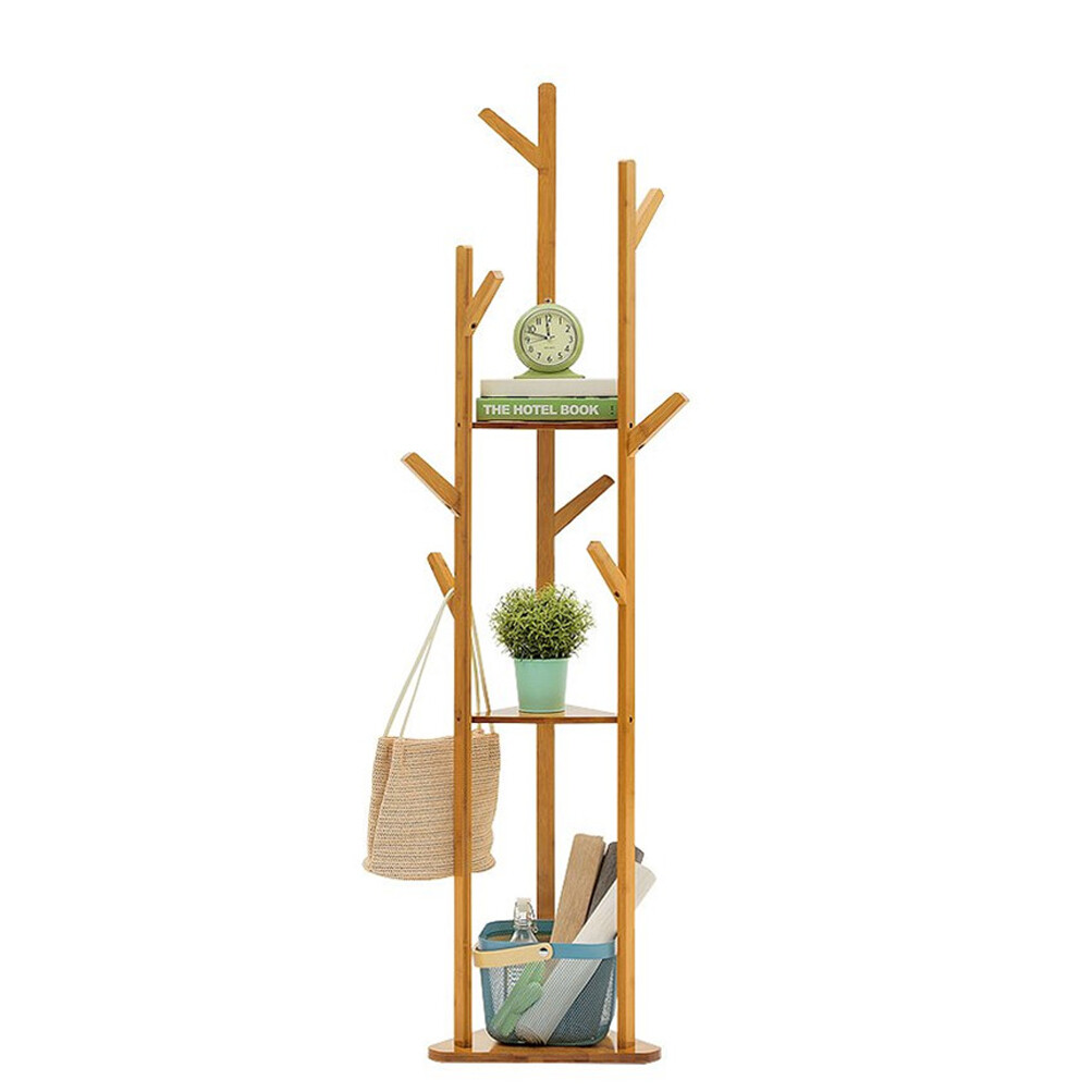 Large Bamboo Wood Clothes Tree Coat Hat Rack Corner Stand w 3 Tier ...