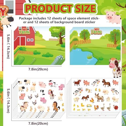 24 Sheets Farm Animals Stickers Party Favors Waterproof Stickers for ...