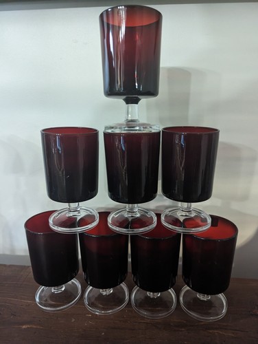 Vintage 4” Luminarc ARCOROC FRANCE Ruby Red Cordial Cocktail Wine Glass ...