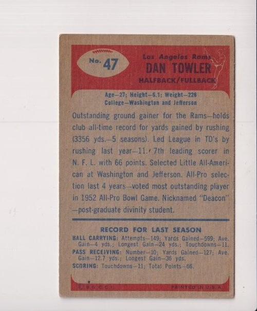 DAN TOWLER 1955 BOWMAN FOOTBALL #47 LOS ANGELES RAMS VINTAGE SPORTS ...