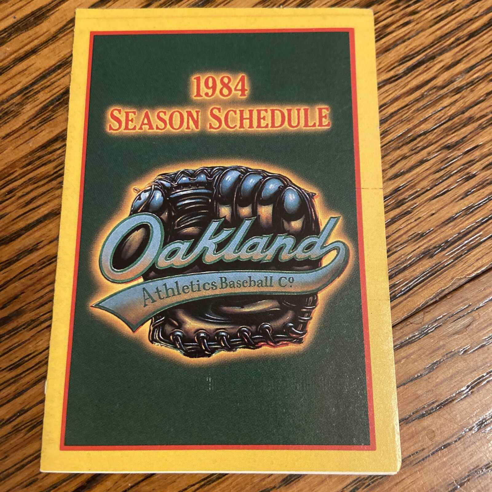 1984 Oakland Athletics A’s MLB Baseball Pocket Schedule Hyatt At ...