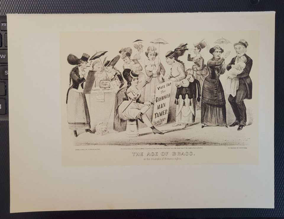 THE AGE OF BRASS Or the Triumphs of Woman's Rights Vote 1869 by Currier ...