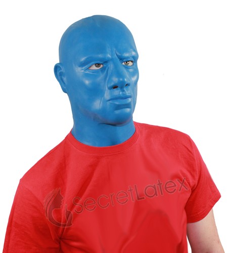 BLUE LATEX HOOD THICK HEAVY RUBBER MASK MALE MASCULINE BLUE MAN ...