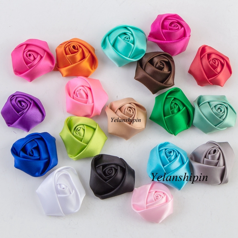 Flat Back Mini Satin Ribbon Rose Flower Rolled Rosettes For DIY ...