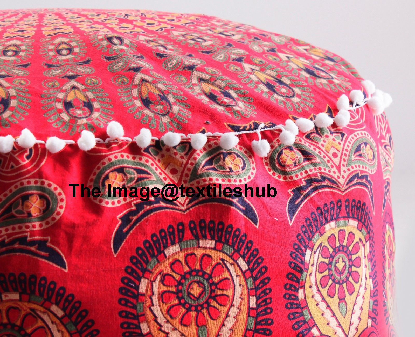Red Ottoman Pouf Peacock Mandala Pouf Round Ottoman Seat Poufs Gypsy ...