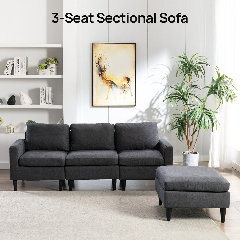3 Seat Modern Sectional Sofa Couch Sofa Set w/ L-Shaped Chaise for ...