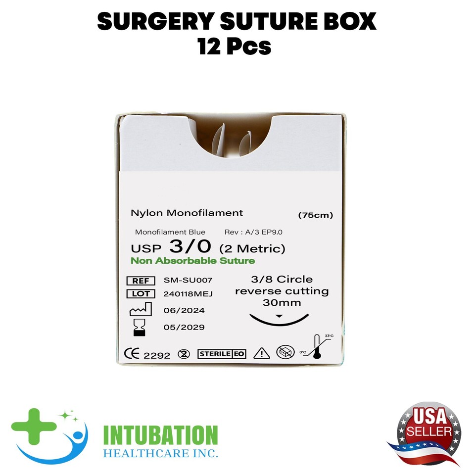 3/0 Suture Nylon Monofilament Thread Sterile Sutures Threads & Needle ...