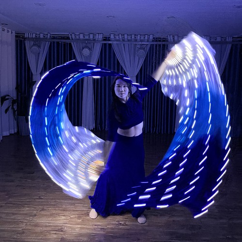 1Pair Belly Dance Led Fan Veil 1.8 Long Bamboo Fans Veil Silk Fan for ...