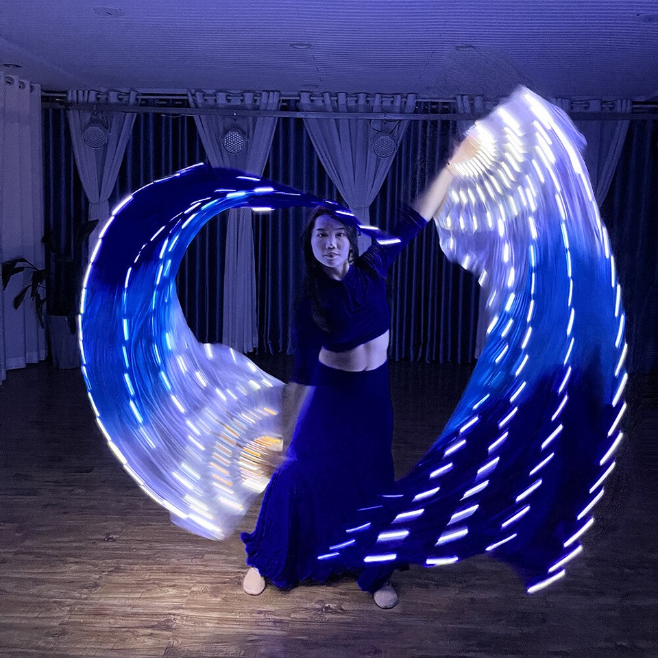 1Pair Belly Dance Led Fan Veil 1.8 Long Bamboo Fans Veil Silk Fan for ...