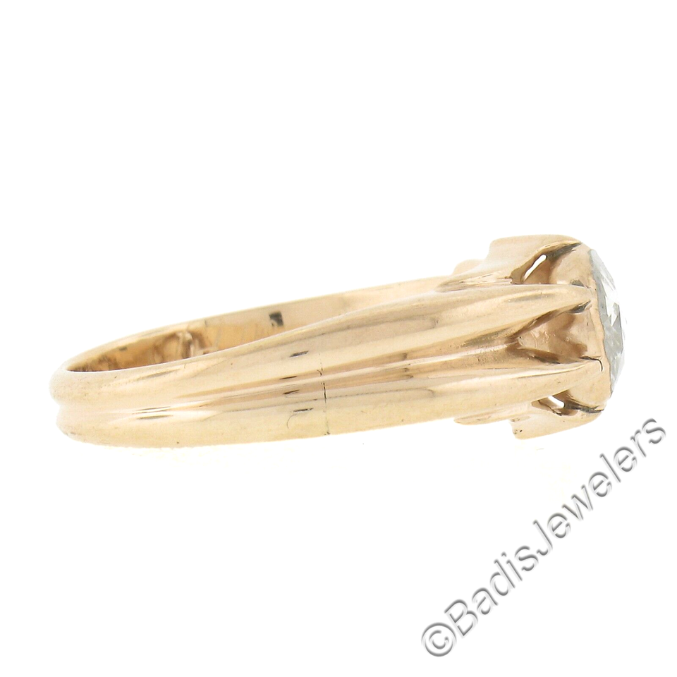 Antique 9K Gold Old Rose Cut Bezel Set Diamond Solitaire Ring w ...