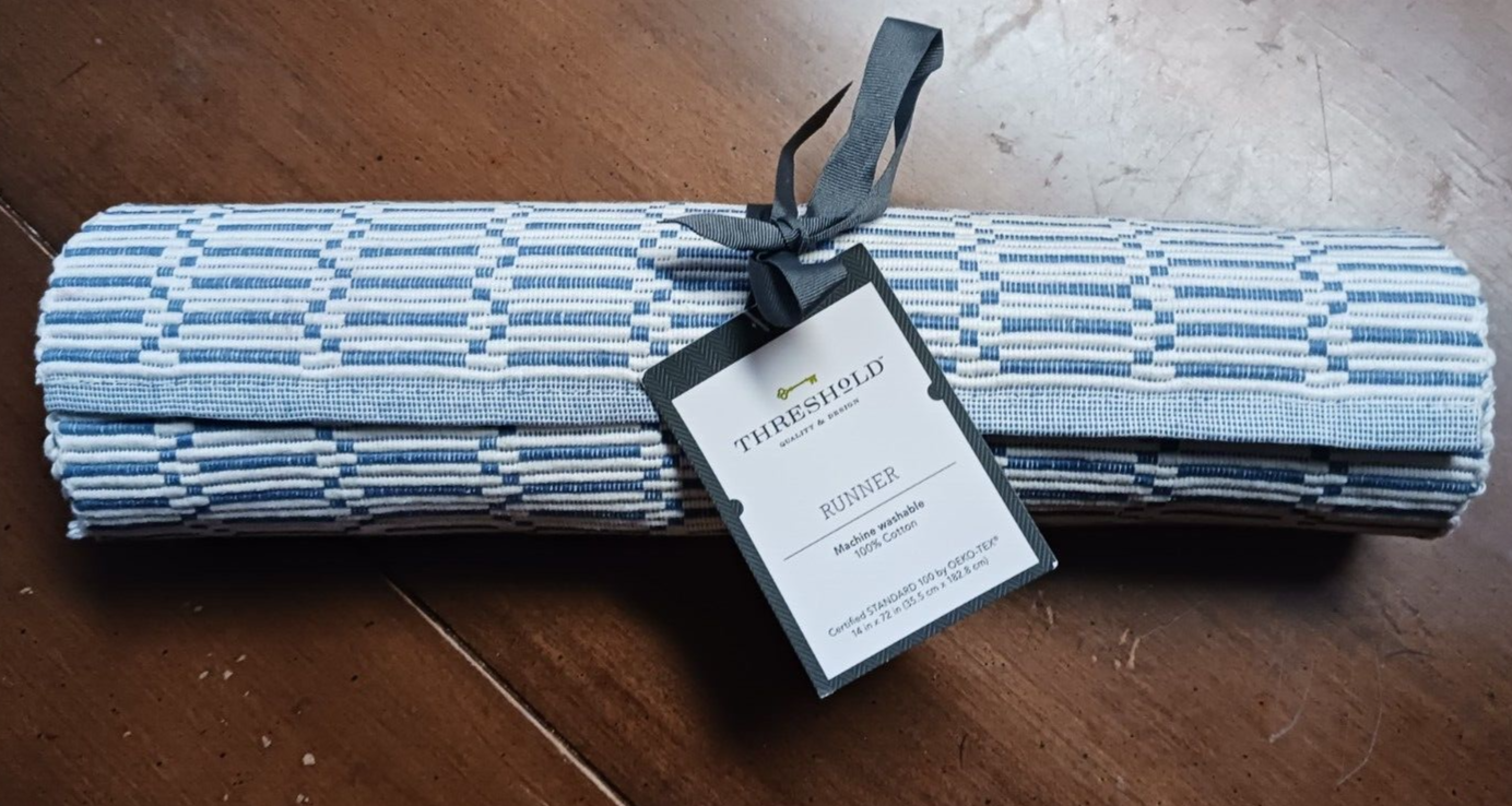 Threshold Blue White Stripe Table Runner 14" x 72" ~ 100%Cotton ~ NEW ...