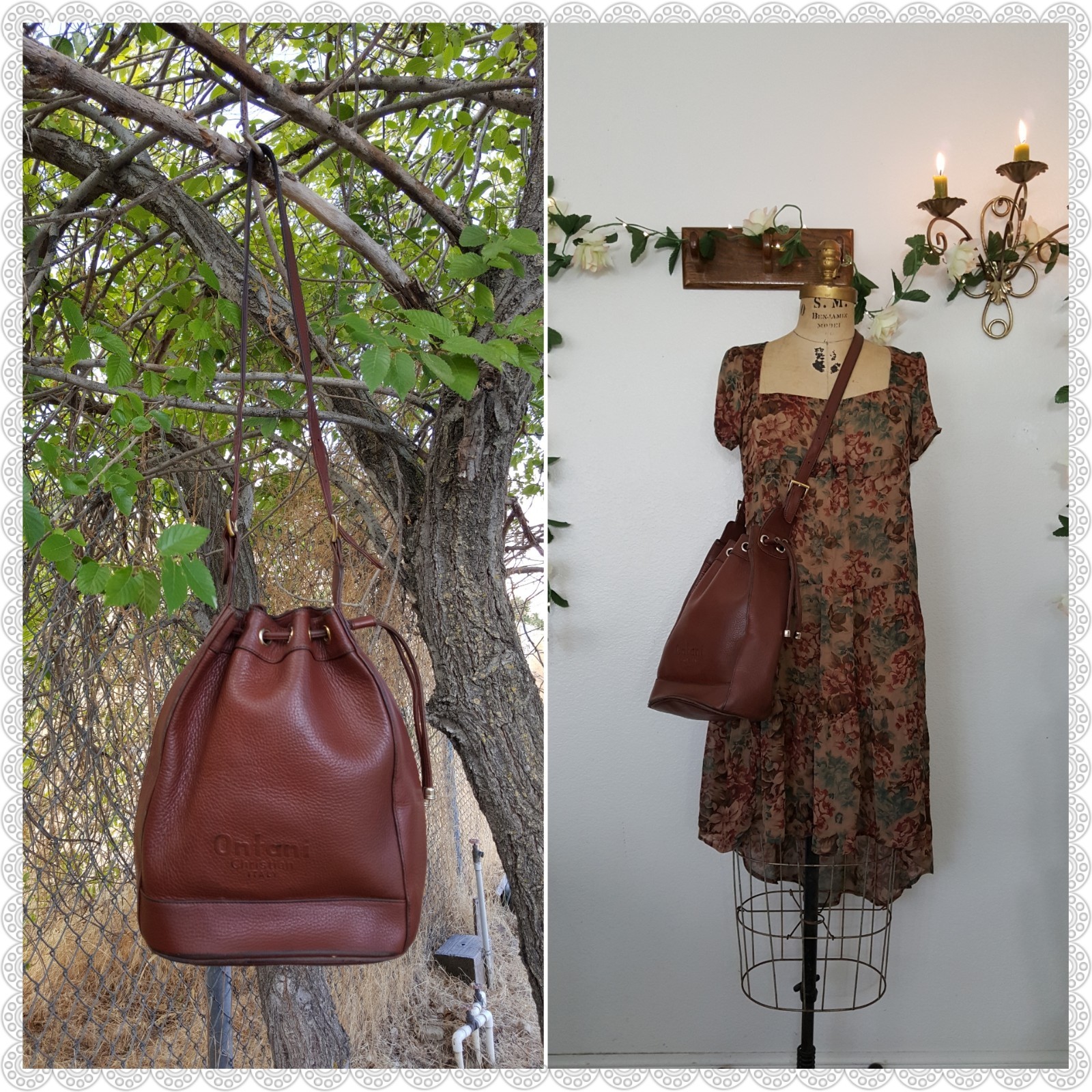 Vintage CHRISTIAN ONTANI Italy Distressed Brown Leather Drawstring ...