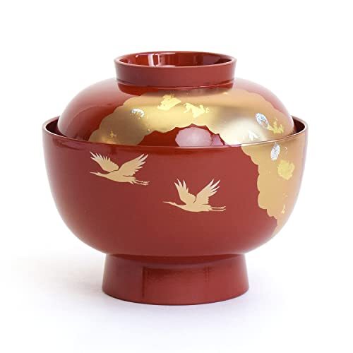 New Maejuu Lacquerware Zoni Bowl Ozoni Bowl with Lid Shiny Vermilion ...